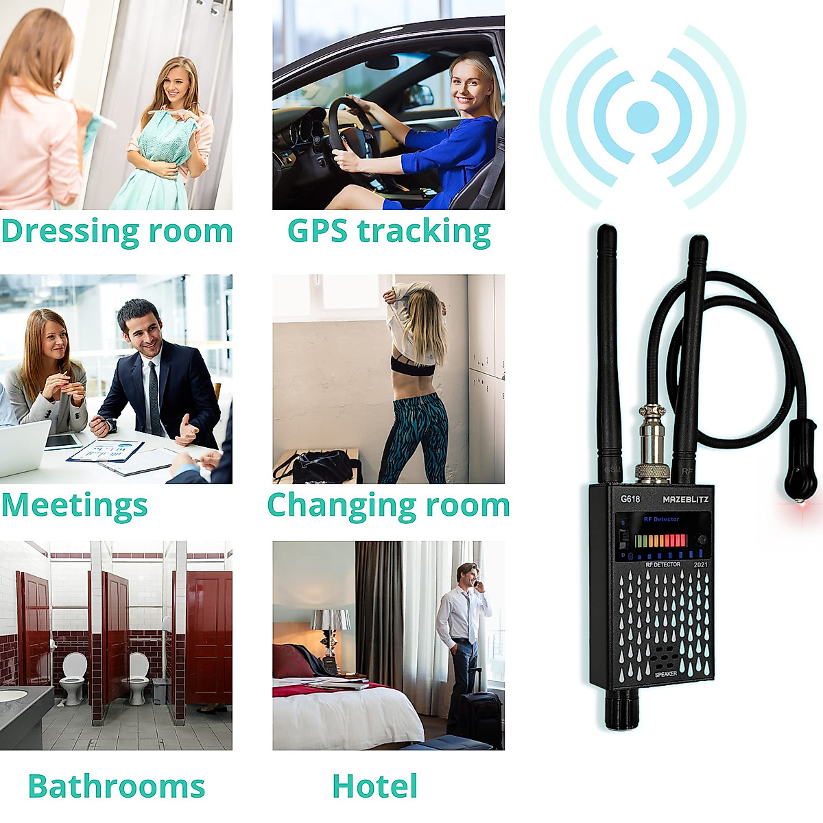 Hidden Camera Bug Detector Upgraded 2022 Newest Anti Spy Detector with LCD, RF Signal Wireless GPS car Tracker Eavesdropping Device Finder with Extra AI Function, GSM,MAZEBLITZ