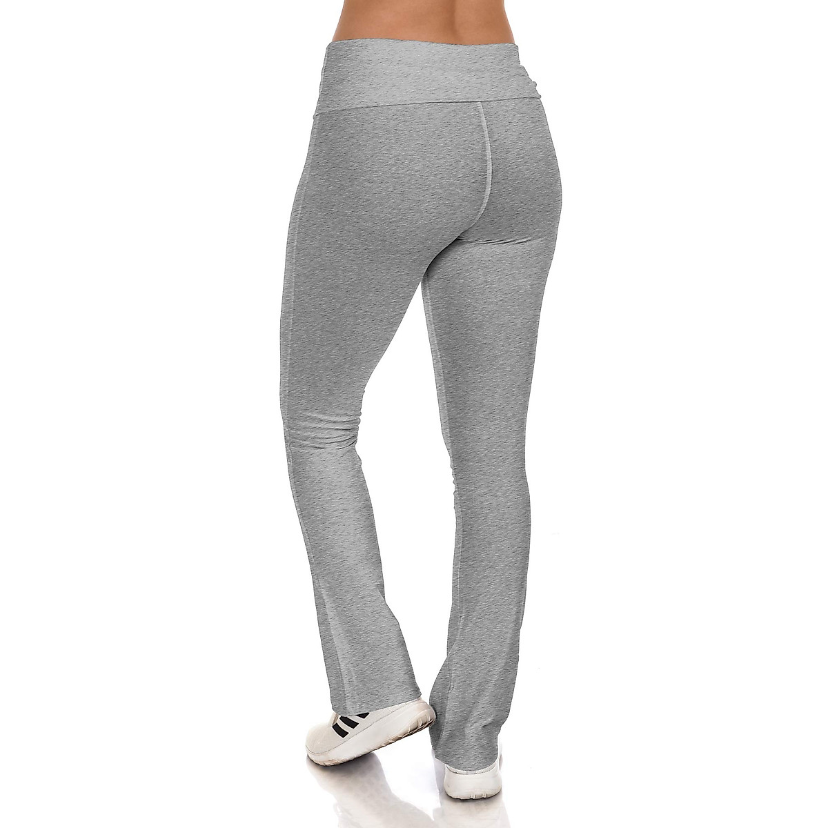Simply Ravishing Cotton Fold Over Bootcut Yoga Pants (Size: XS-5X), Small, H. Grey