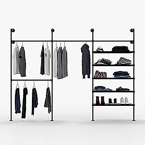 pamo industrial pipe clothing rack - JONTE - clothes rack for wardrobe, bedroom and as walk-in closet system. Sturdy clothing racks for hanging clothes I wall mounted heavy duty clothes rack