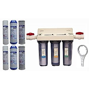 Whole House 3-Stage Water Filtration System, 3/4" Port with 2 valves and Extra 1 Year Filter Supply (2 Sets, 6 pcs)