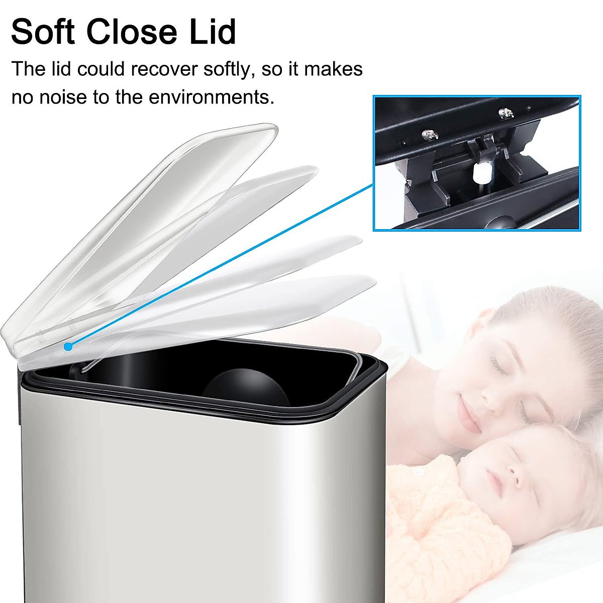 H+LUX Small Garbage Can with Soft Close Lid,Slim Trash Can for Bathroom,Office,Bedroom,5L/1.3Gal,White