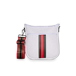Haute Shore - Jeri Trento Crossbody Tote, White Coated W/Red, Black, & Green Stripe