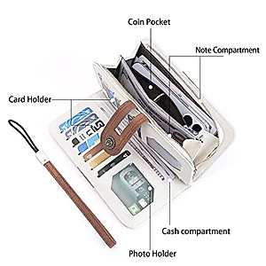 CLUCI Women Wallet Large Leather Designer Card Holder Organizer Long Ladies Travel Clutch Wristlet Two-toned Beige With Brown