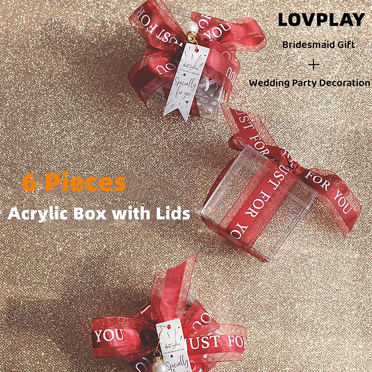 Acrylic Box with Lid 6 Pack Clear Acrylic Boxes Party Favor Square Cube Mini Candy Display Boxes Transparent Containers Plastic Storage Organizer Box Wedding Birthday Party Decorative Boxes