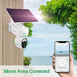 Vyze-Link Solar Security Camera Outdoor WiFi Wireless, Built-in Battery Powered, No Wire Needed, w/ 4 Spotlights, PIR Motion Detection, 2MP HD Video