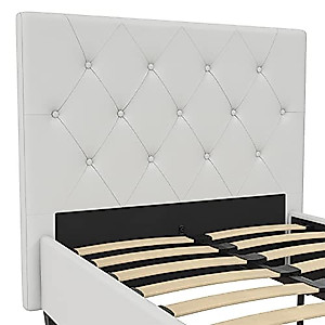 DHP Dakota Upholstered Platform Bed with Diamond Button Tufted Headboard and Footboard, No Box Spring Needed, Twin, White Faux Leather
