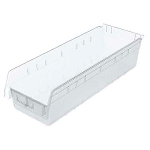 Shelf Storage Bin, Clear, Plastic, 23 5/8 in L x 8 3/8 in W x 6 in H, 35 lb Load Capacity