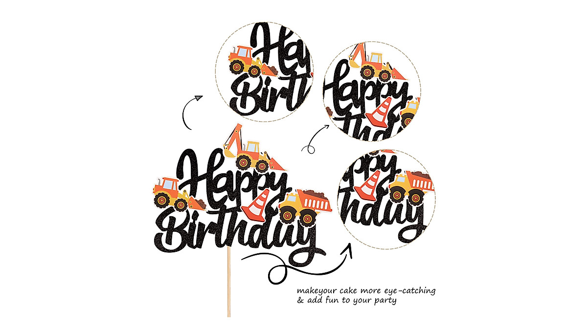 Glitter Construction Cake Topper for Kids' Birthdays