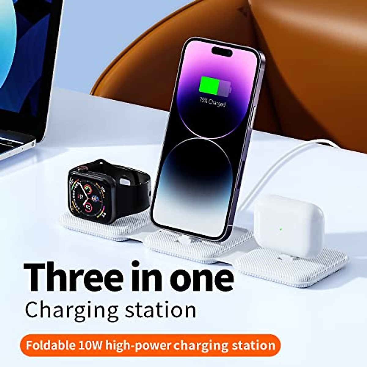 Foldable 3 in 1 Charging Station, Kartice Travel Charger Dock Stand for iPhone Multiple Devices iPhone 14 Pro Max/13/12/11/X/8 Plus/7/6,Airpod,Apple Watch 9/8/Ultra 2/Ultra/7/6/SE/5/4/3/2 Charging Pad