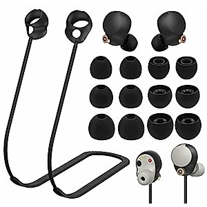 Strap Ear Tips Kit for WF-1000XM4, Anti-Lost Soft Silicone Lanyard Neck Rope Cord Leash Replacement Gel Eartips Earbuds Skin Accessories Compatible with Sony WF-1000XM4 - Black
