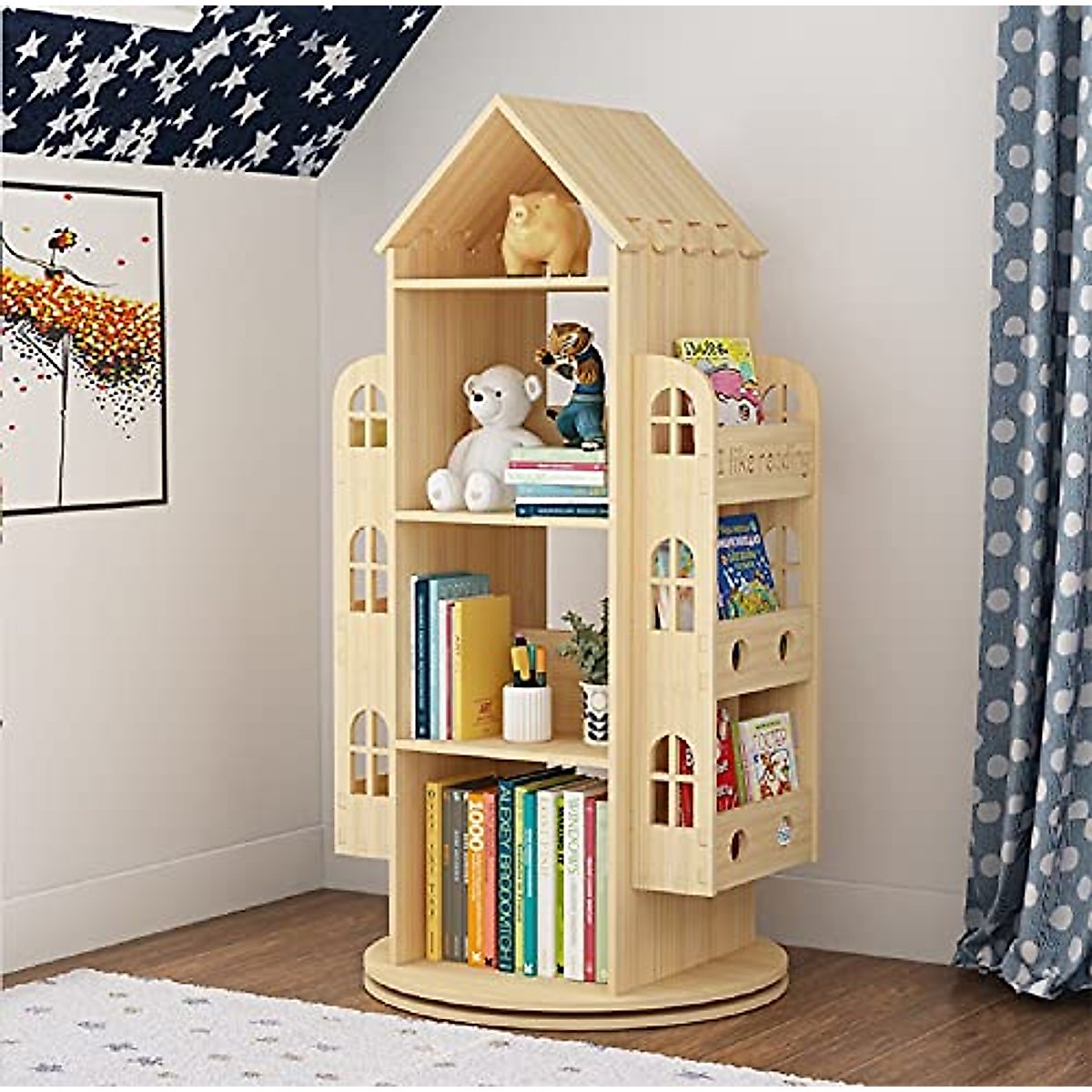 Heehee Rotating Bookshelf 360 Display Floor Standing Bookcase Storage Rack for Kids Children's Bookshelf, Book Display Stand, Wood Book Shelf Organizer for Kids, Storage Book Display Case Bookrack