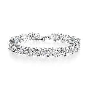 Crysdue Marquise Cubic Zirconia Wedding Bridal & Prom Tennis Bracelets for Brides Bridesmaids, Silver Plated Bracelet Gifts for Women