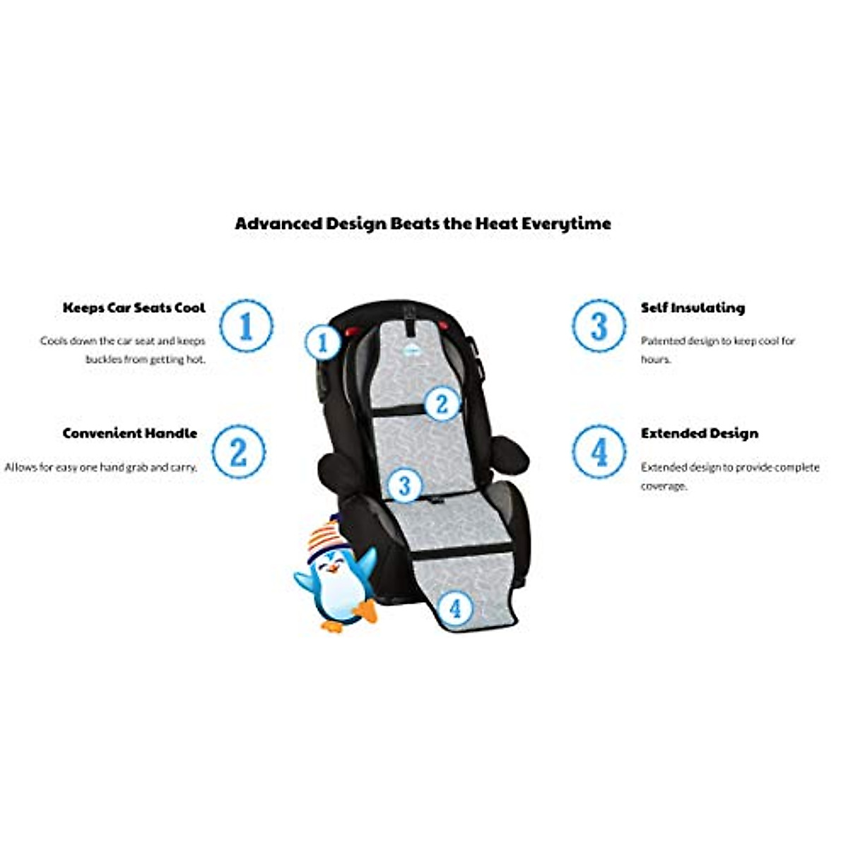 Carats Car Seat Cooler for Baby with COOLTECH - Baby Car Seat Cooling Pad (Penguin Blue)
