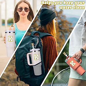 Mity rain 6pcs Cup Accessories Set for Stanley Cup 30 oz 40 oz Tumbler with Handle, Including Straw Cover Cap, Cup Initials Charm, Sticker, Silicone Boot, Round and Square Spill Proof Stopper,Letter K