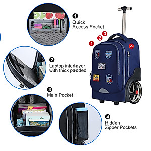 UNIKER Rolling Laptop Bag for 14 Inch Laptop,19 Inch Roller Bookbag, Roller Travel Bag,Wheeled Bookbag High School,Trolley School Bag, Schoolbag with Wheels Stickers