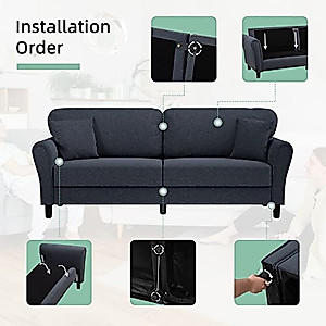 Vongrasig 87.4" Loveseat Sofa, Mid Century Modern Linen Fabric 3-Seater Love Seat Couch with Curved Armrest for Living Room, Bedroom, Apartment and Small Space (Dark Grey)