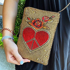 Mary Frances I Love Peace Beaded Mini Crossbody Clutch Handbag, Multi