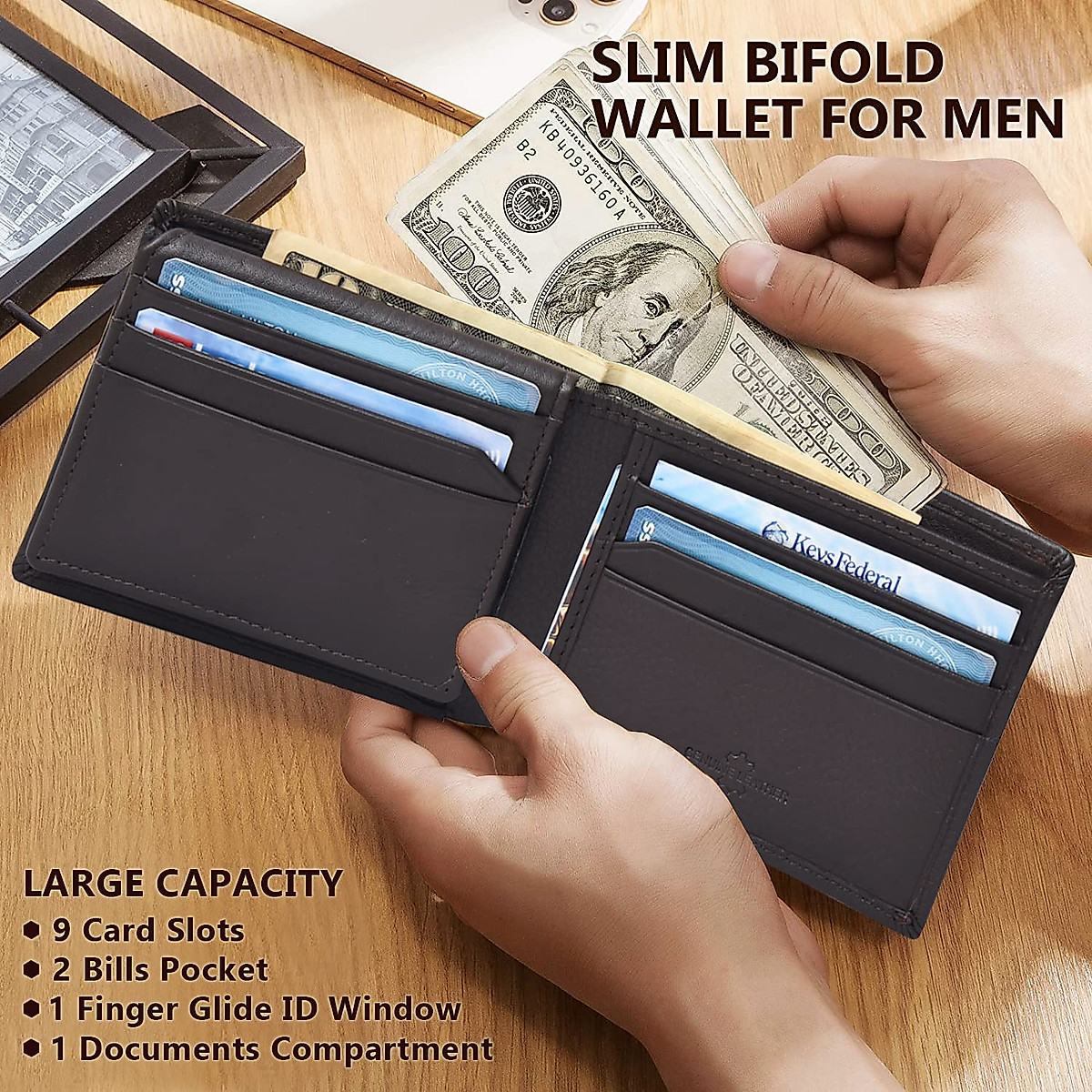 Mens Leather Wallet Rfid Blocking Slim Bifold Front Pocket Flip ID Window With 12 Slots | Real Chrome Free Leather | Multiple Card Holder | Compact Premium Best Handmade Gift (Chocolate Brown)