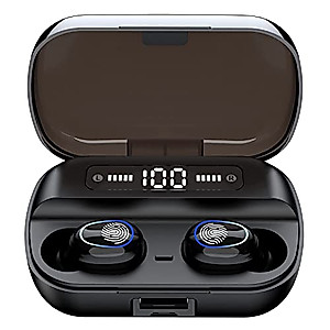 Wireless Earbuds Bluetooth Wireless Ear buds with HD Noise Cancelling Mic, HiFi Stereo Bass Sound Headphones with LED Charging Case, Touch Control Smallest In Ear Earphones for Sport/Work/Travel Black
