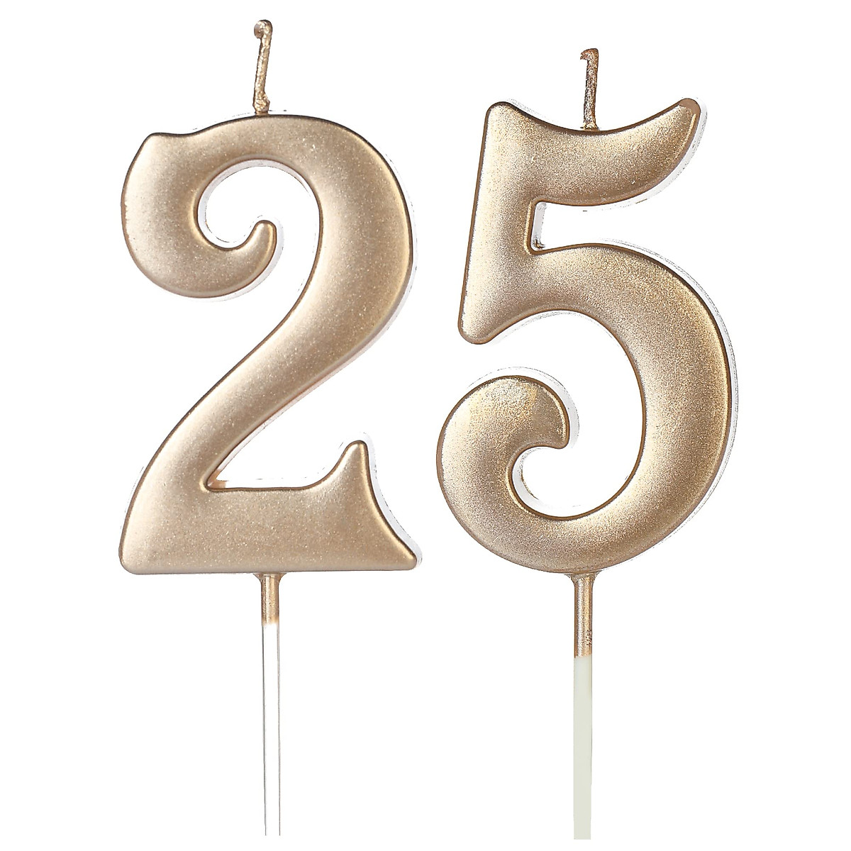 Champagne Gold 25th & 52nd Number Birthday Candles for Cake Topper, Number 52 25 Glitter Premium Candle Party Anniversary Celebration Decoration for Kids Women or Men