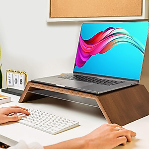 Aothia Monitor Stand Riser, Solid Wood Desktop Stands for Laptop Computer/TV/PC/Printers, Perfect Desk Shelf Organizer with Underneath Storage for Office Accessories(Black Walnut)