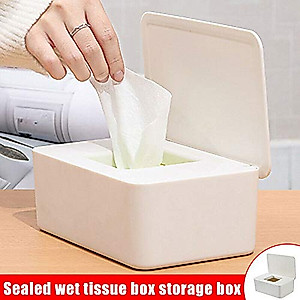 wastreake Wipes Dispenser Holder, Dustproof Tissue Storage Box Case Wet Wipes Dispenser Holder with Lid for Home Office Desk (White)