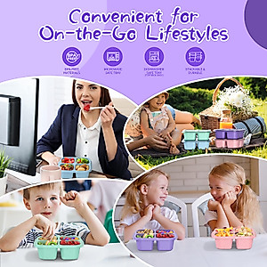 Bento Snack Containers(4 Pack), 4-Compartment Meal Prep Containers Reusable, Snackle Box Container for Kids and Adults,Divided Lunchable Container Food Storage Containers for School, Work, Travel