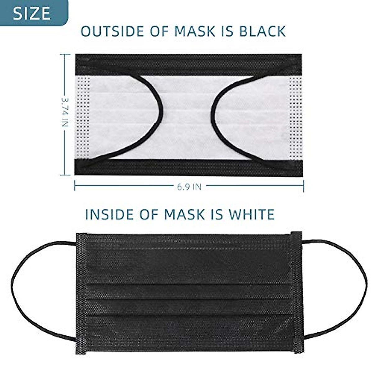 Black Disposable Face Masks, Individually Wrapped Black Face Masks for Women, Disposable Face Mask for Men, Breathable Comfortable Cool Dust Mask with Nose Wire Ear Loop for Adults Teen Girls Working Out, 3 Ply 50PCS