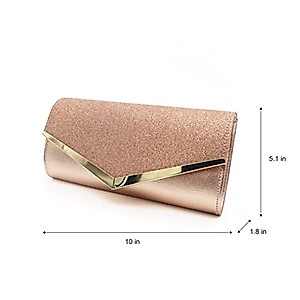 OOTD LAND Classic Women Evening Bags Envelope Clutch Purses with Chain Strap (Rose Gold)