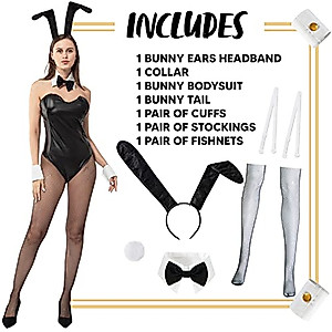 Spooktacular Creations Adult Women Bunny Costume Bunny Bodysuit for Halloween Dress Up Party, Role Cosplay, Theme Party-XL