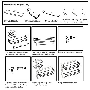 HOUSENLuxury Floating Shelves Bathroom Shelves with Towel Bar Set of 2, Wall Mounted Storage Shelves with Wood for Kitchen, Bedroom, Living Room,Office (Wood)