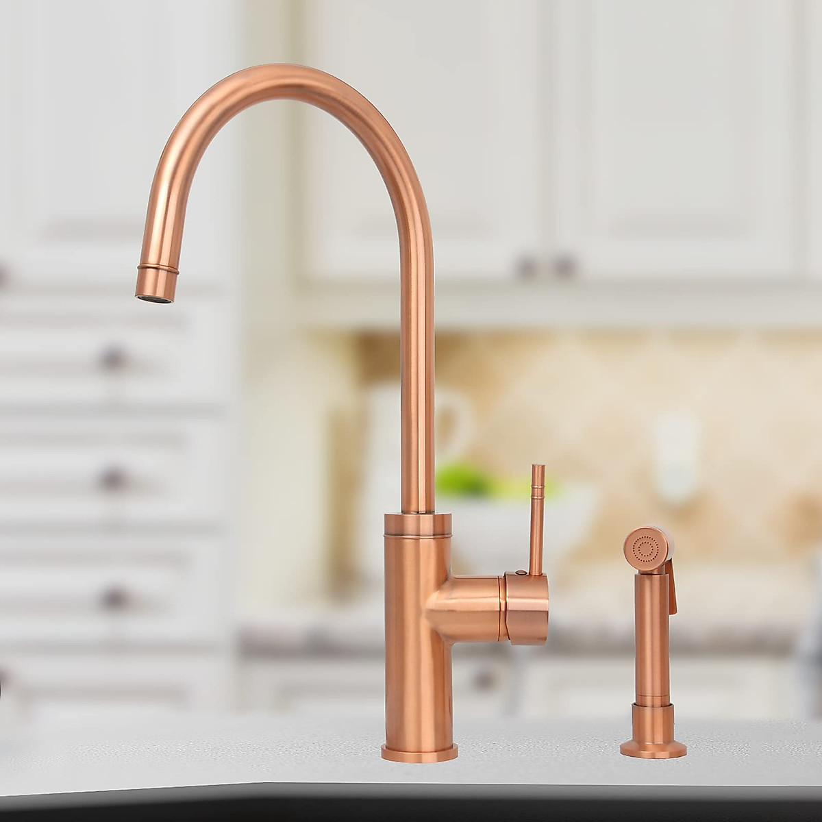 One-Handle Widespread Kitchen Faucet with Side Sprayer (Copper)