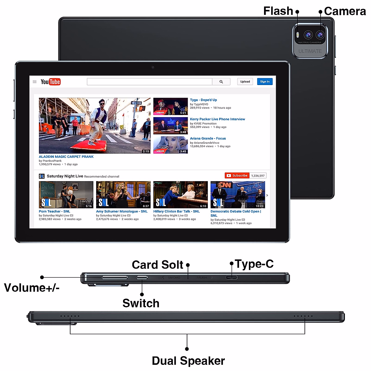 NOVOJOY NVCP20Pro 10.1-inch 1280x800 IPS HD Touchscreen Tablet with 4GB RAM, 128GB ROM, Bluetooth Keyboard, Mouse, and Protective Cover - Black