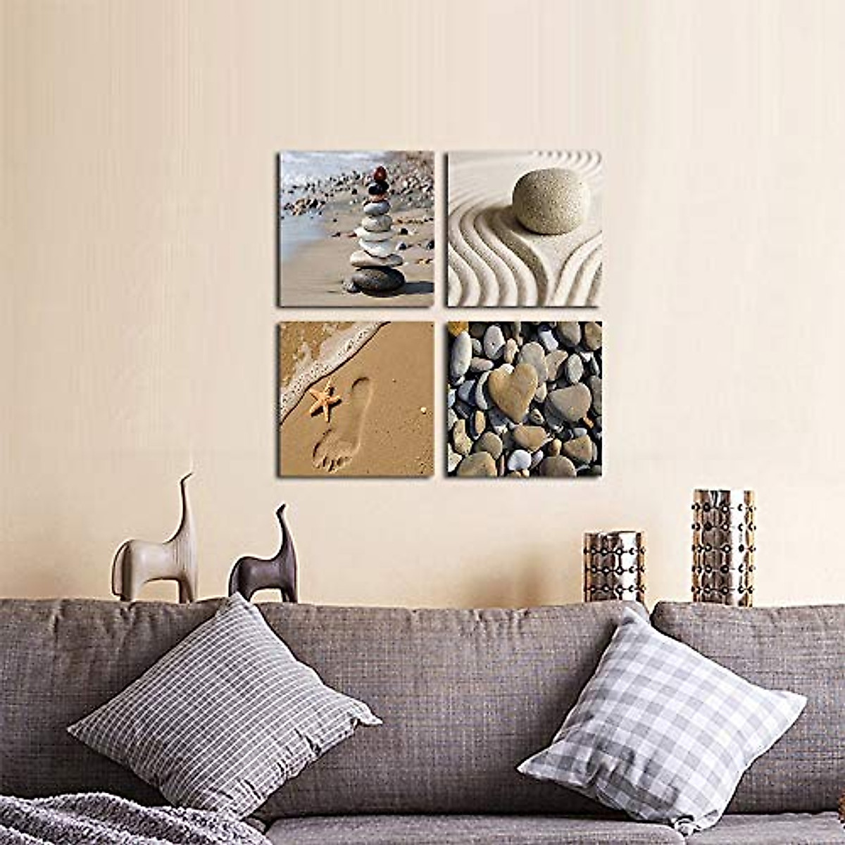Wieco Art Romantic Beach Theme 4 Piece Modern Giclee Artwork Sea Beach Ocean Canvas Prints Contemporary Abstract Seascape Pictures Paintings on Canvas Wall Art for Bedroom Home Decorations