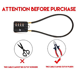 RESET-201 4 Digit Combination Padlock with 12 inch(30cm) Steel Cable,Cable Lock for Locker Luggage Suitcase Gun Case Toolbox Helmet,5mm Diameter,Black