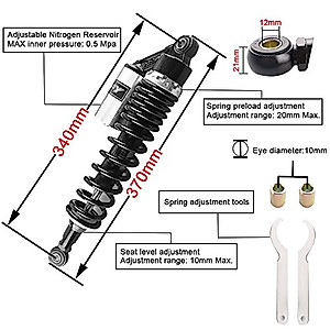 Newsmarts Pair Adjustable 13.5 Inch 340mm ATV Motorcycle Air Shock Absorbers Nitrogen Suspension Universal Fit for ATV UTV Go Kart Quad Dirt Sport Bikes Cafe Racer (Gold and Black)