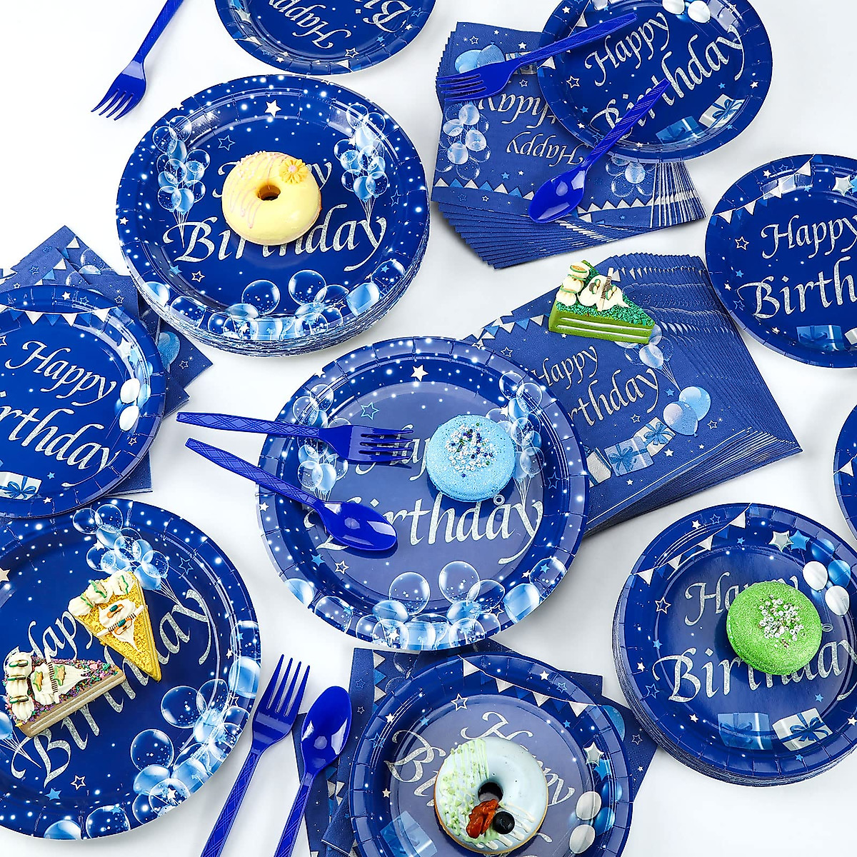 Yingzhao 240 Pcs Navy Blue happy Birthday Plates and Napkins for Table Decorations Supplies Happy Birthday Dessert Tableware Plates Napkins Forks for 40 Men Birthday Disposable Party Favors