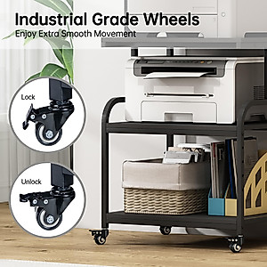 Fannova Printer Stand, 23.6 x18.9 x 29.5 Inches Large Printer Table with Adjustable Storage Shelf, 3 Tier Rolling Printer Cart with Wheels for Home Office, Stand for Heat Press Mini Fridge, Black