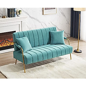 Loveseat Modern 2 Seater Sofa Comfortable Australian Cashmere Fabric Sofa with Two Throw Pillows Blue (Blue)
