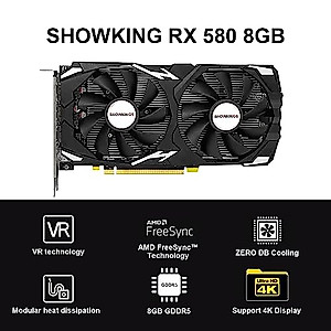 SHOWKINGS Radeon RX 580 8GB Graphics Card, 256Bit 2048SP GDDR5 AMD Video Card for Pc Gaming, DP HDMI DVI-Output, PCI Express 3.0 with Dual Fan for Office and Gaming