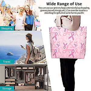 Breast Cancer Awareness Accessories Items Gifts Tote Bag, Canvas Beach Bag Survivor Gifts for Women Travel Reusable Grocery Shopping Bag