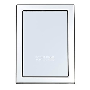 Quality Modern Silver Plated Contemporary 4" x 6" Single Picture Photo Frame Landscape or Portrait for Table - Black Velvet Backing