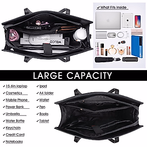 Laptop Bag for Women 15.6 Inch Laptop Tote Bags PU Leather Lightweight Womens Computer Bag Office Shoulder Bag Handbag Large Capacity Work Briefcase Bag 2PCs Black Crocodile Pattern