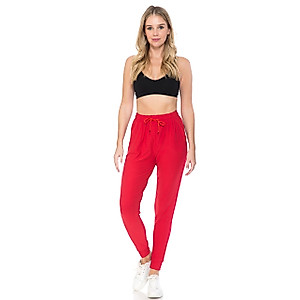Leggings Depot Womens Relaxed fit Jogger Pants - Track Cuff Sweatpants with Pockets, Red, Small