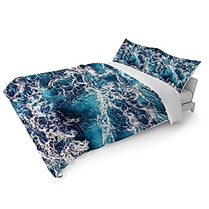 Duvet Cover Sets California King -Ocean Waves Landscape-Bedding Comforter Set Breathable SetsSoft Microfiber 3 Pcs