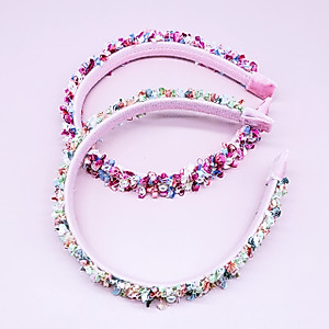 FROG SAC 2 Beaded Headbands for Girls, Pink Pearl Bead Hair Bands for Kids, Cute Fashion Girl Headband Hair Accessories, Confetti Hairbands for Children, Easter Basket Fillers Stocking Stuffers