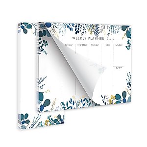 Weekly Planner Notepad Tear Off Set of 2 Weekly Calendar Pad 52 Undated To Do List Notepad Sheets Desk Planner Planning Pads Productivity Tracker for Work Goals Notes Schedule Ideas, Floral Blue