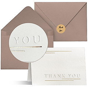 Thank You Cards with embossed letters and gold thread, 50 Pack Thank You Cards, 4 X 6 inch Thank You Cards With Envelopes and Stickers, Blank Cards with elegant design, for weddings, baby shower