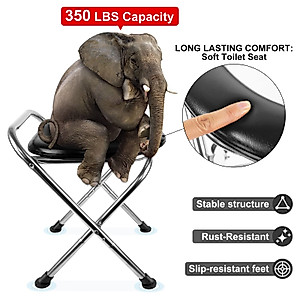 BLIKA Portable Toilet Kit for Adults, Pop Up Privacy Tent, Stainless Steel Washable Foldable Portable Toilet w/Soft Seat, Outdoor Shower Toilet Tent