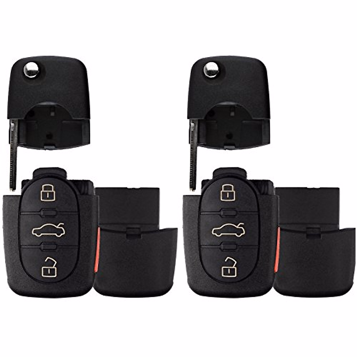 KeylessOption Keyless Entry Remote Key Fob Shell Case Button Pad Flip Key Cover For VW Audi (Pack of 2)